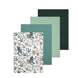 Sleepdown Handtuch, Baumwolle, grün, 4 x Tea Towels (46cm x 65cm)
