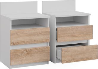 Vicco Nachttisch Monty, Nachtkommode, Wei&szlig;/Sonoma, 32.3 x 59.1 cm 2er Set