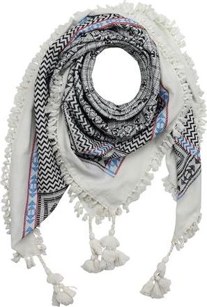 Freak Scene Foulard &eacute;l&eacute;gamment d&eacute;taill&eacute; au style Pali - blanc - noir - 120 x 120 cm - motif 2 - Shemagh - foulard Arafat palestinien - keffieh en coton