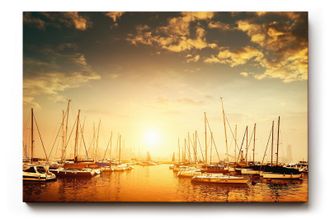 Paul Sinus Art Sinus Art Wandbild 120x80cm Wundersch&ouml;ner Sonnenuntergang &uuml;ber ruhigem Wasser mit segelnden Booten