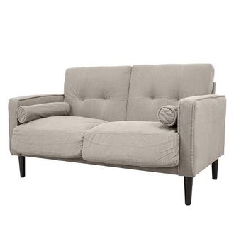Gardenia Festes Sofa Bezug aus Samt und F&uuml;llung aus Polyester, mit Holzbeinen und abnehmbaren Kissen Joy, Taupe, 130 x 75 x 73 cm