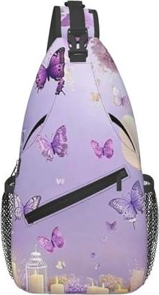 Generic Sac &agrave; dos &agrave; bandouli&egrave;re pour homme Motif papillons Violet et rose