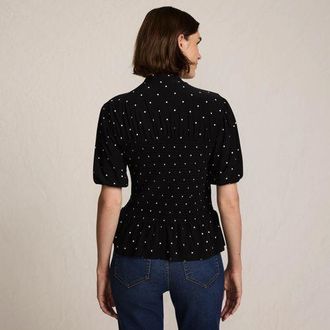 Lands End Silk Knit Smok-Shirt mit kurzen Ärmeln, Damen, Größe:44-46 regular, Schwarz, Polyester-Mischung, by Lands End