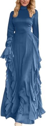 Generic Robe amincissante d&eacute;contract&eacute;e &agrave; manches &eacute;vas&eacute;es avec col rond et taille haute pour une &eacute;l&eacute;gance, bleu marine, XXL