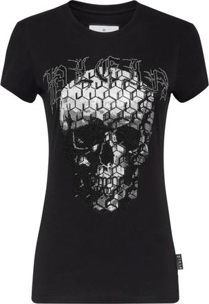 Philipp Plein Femme, Tops, Noir, Taille: 38 FR T-Shirt Round Neck Skull AND Plein