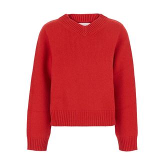 Soft Goat Grober V-Ausschnitt Pullover - - Knitwear - Damen - Rot - XS