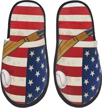 Generic Pantoufles Unisexes Imprimé Drapeau Américain Et Baseball Chaussons DIntérieur Confort Doublées En Peluche Chaude Pantoufles, Pour Intérieur Extérieur