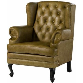 Massivmoebel24 Ohrensessel Echtleder 88x81x105 gr&uuml;n CHESTERFIELD 301