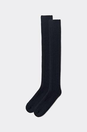 Calzedonia Lange Gerippte Herrensocken Mit Wolle Und Cashmere Blau