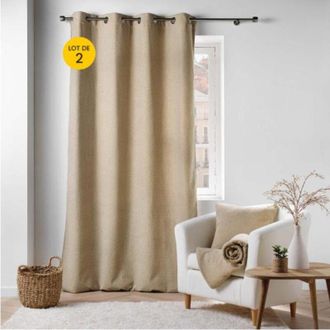 Douceur d'Int&eacute;rieur Lot de 2 Rideaux tamisant a oeillets 140 x 240 cm bouclette Wooly Beige