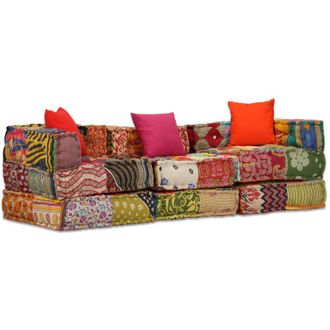 vidaXL Pouf modulaire &agrave; 3 places Patchwork Tissu Vidaxl