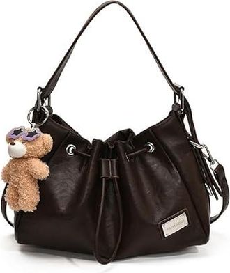 Generic Sac &agrave; bandouli&egrave;re en cuir synth&eacute;tique - Grande capacit&eacute; - Pour femme - Travail - Voyage de shopping, caf&eacute;, 10.63x8.27x7.48inch