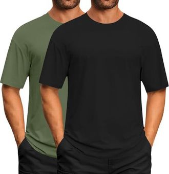 Generic Chemise unie pour homme 2026 en coton - T-shirt d&eacute;t&eacute; d&eacute;contract&eacute; &agrave; col rond et manches courtes - T-shirt classique basique 2 pi&egrave;ces pour int&eacute;rieur et 