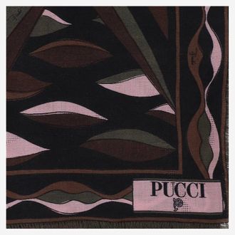 Emilio Pucci Silk-Wool Geometric Scarf - Khaki