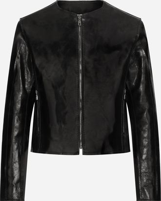 Dolce & Gabbana Lederjacke Ohne Kragen - Mann Mäntel Und Jacken Schwarz 48