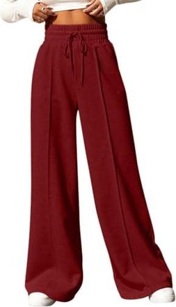 ORANDESIGNE Pantalon Femme Jambe Ample Bas Large Fluide Taille Haute Jogging Droit L&eacute;ger Uni D&eacute;contract&eacute;e Solide Pantalon avec Cordon de Serrage &Eacute;lastique Palazzo