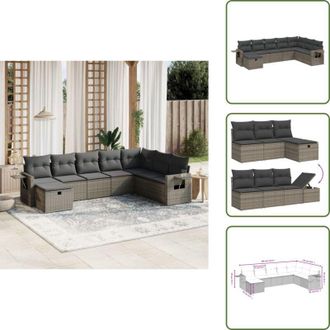 vidaXL 8-tlg. Garten-Sofagarnitur mit Kissen Grau Poly Rattan - Gartengestell - Gartenm&ouml;bel Set - Outdoor Lounge - Rattan Gartenm&ouml;bel - Garten Sofa