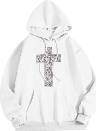 Generic Sweat &agrave; capuche graphique chr&eacute;tien pour femme confortable J&eacute;sus dessin anim&eacute; avec capuche hauts Dieu Workou tenue de plage d&eacute;t&eacute; d&eacute;contract&eacute;e avec moti