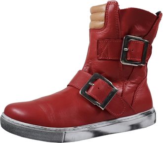 Andrea Conti Damen Stiefelette flach Biker Boot aus Leder mit Schnallen 0344630, Gr&ouml;&szlig;e:40 EU, Farbe:Rot