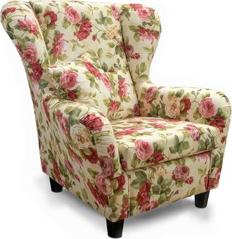 Lifestyle4Living Ohrensessel mit Webstoff Blumenmuster bezogen | Der perfekte Polstersessel für entspannte, Lange Fernseh- und Leseabende