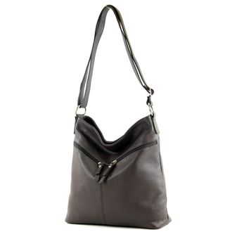 modamoda.de T196 Damen Leder Schultertasche Umh&auml;ngetasche handmade in Italy, Farbe:Dark Chocolate