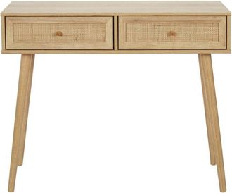 Altobuy Maya - Console 2 Tiroirs Effet Bois et Façades Rotin