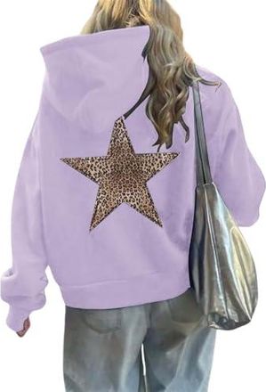 ORANDESIGNE Sweat &agrave; Capuche &Eacute;toile L&eacute;opard Gu&eacute;pard pour Femme Imprim&eacute; Graphique Polaire Y2K Streetwear Harajuku Hoodie A Violet XS