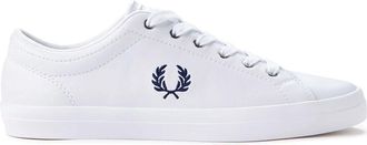 Fred Perry Homme, Chaussures, Blanc, Taille: 45 EU Baskets en Cuir avec Broderie Logo