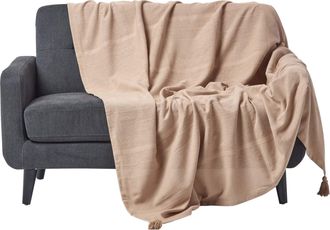 Homescapes Wohndecke Rajput beige - leichte Baumwolldecke 255x360 cm, Tagesdecke aus 100% Baumwolle, Sofaüberwurf handgewebt mit Streifenstruktur, Couch-Überwurf