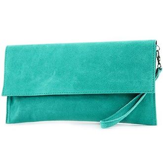 modamoda.de T151/M151 - Pochette italienne en daim/cuir métallisé, Turquoise 2021, s