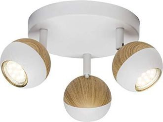 Brilliant lampe Scan LED spot rondelle 3flg blanc/bois clair | 3x LED-PAR51, GU10, 3W lampes à réflecteur LED incluses, (250lm, 3000K) | Échelle A ++ à E | Tête