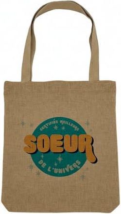 Fabulous Sac Shopping Tote Bag Aspect Lin - Certifi&eacute;e meilleure Soeur de lunivers Cercle Fille Famille - Sac de Courses Toile Epaisse 360g Beige Naturel Cabas 