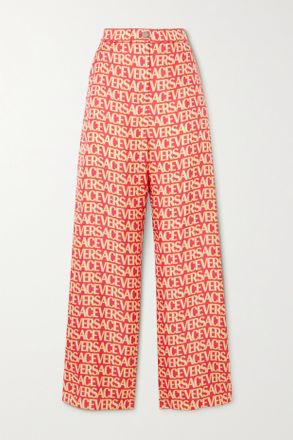 Versace Hose Mit Weitem Bein Aus Bedrucktem Seiden-twill - Pink