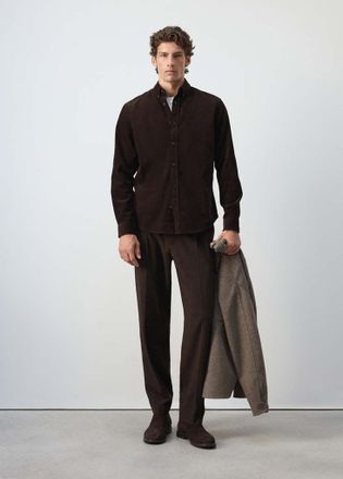 Mango Chemise velours milleraies classic-fit chocolat - Homme - XS - MANGO MAN