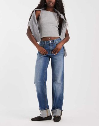 Vero Moda Coline jean droit taille mi-haute &agrave; revers en denim bleu fonc&eacute;-bleu marine