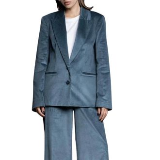 Kaos Kaos, Femme, Vestes, Bleu, Taille: 40 FR Veste en velours c&ocirc;tel&eacute; ajust&eacute;e &agrave; un bouton