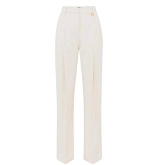 Elisabetta Franchi Femme, Pantalons, Blanc, Taille: 40 FR Pantalon Cr&ecirc;pe avec Surpiq&ucirc;res Contrast&eacute;es