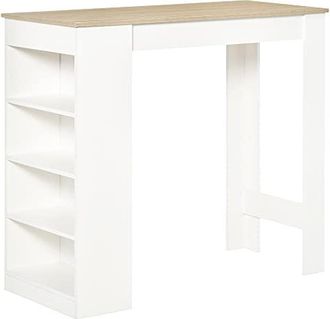 HOMCOM Table de Bar pour 2 Personnes, Table Haute Mange Debout avec 4 &eacute;tag&egrave;res Ouvertes, pour Petits espaces, Cuisine, Salon, 115 x 50 x 102,7 cm, Style Mode