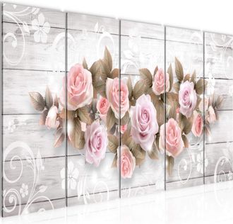 Runa Art Wandbild XXL Blumen Rosen Wohnzimmer Schlafzimmer 200 x 80 cm Beige 5 Teilig - Made in Germany - 022355b