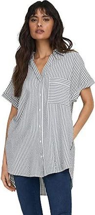 Only Onlfenna S/S WVN Noos T-Shirt Ample Blouse, Cloud Dancer/Stripes : Iron Gate Stripe, M Femme