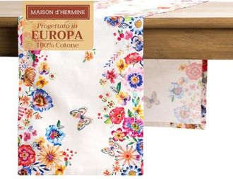 Maison d'Hermine Happy Florals - High Summer Chemin de Table en 100 % Coton pour Les f&ecirc;tes d&icirc;ners Vacances Cuisine Printemps/&eacute;t&eacute; (50cm x 150cm)