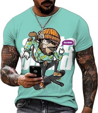 Keephen T-Shirt Homme Skate 3D Imprim&eacute; Personnage Squelette Skateboard Graphique Manches Courtes Pull-Over D&eacute;contract&eacute;