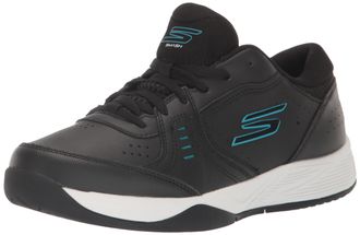 Skechers Damen Viper Court Smash Pickleball-Schuhe für Drinnen und Draußen, Entspannte Passform Sneaker, Schwarz/Blau, 36 EU