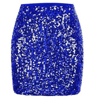 Generic Jupe &agrave; paillettes pour femme - Jupe moulante extensible parfaite pour la soir&eacute;e, bleu, XL