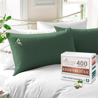 Pizuna Luxuri&ouml;ser Soft-Satin 2er Pack Kissenbezug 40x80 cm Hecke Gr&uuml;n, 400 Fadenzahl Baumwolle Quadratisch Kissenbez&uuml;ge, 100% Langstapel Baumwolle Nur Kissen