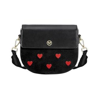 Victoria Hyde London Sac &agrave; bandouli&egrave;re pour femme en cuir v&eacute;ritable souple avec motif brod&eacute; en forme de coeur