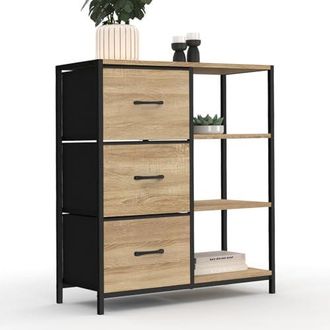 IDMarket Buffet dappoint 3 tiroirs et &eacute;tag&egrave;res 70 cm Utah Design Industriel