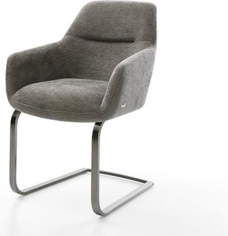 DELIFE Freischwinger Pejo-Flex Bouclé Soft Schlamm Freischwinger flach Graphit Taschenfederkern, Esszimmerstühle