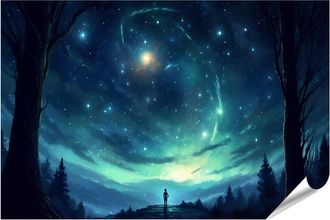 Islandburner XXL Bild Poster Sternenhimmel Galaxie Universum Nacht Raum Natur Kind Astronomie Schöne helle Milchstraße Astronom Mädchen Blau Premium Bilder Fotodru