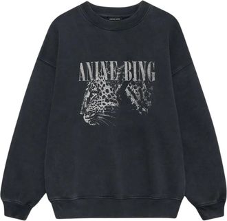 Anine Bing Femme, Sweatshirts et sweats &agrave; capuche, Noir, Taille: 42 FR Sweat l&eacute;opard, Noir Lav&eacute;